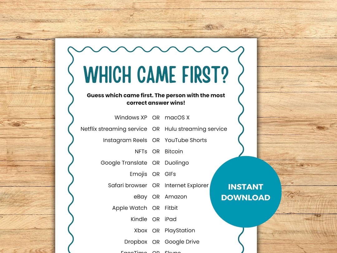 Which Came First Trivia Game, Interactive Printable Quiz for Parties ...