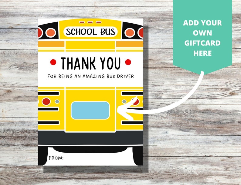 Bus Driver Gift Card Holder, Printable Bus Driver Thank You Card, End ...
