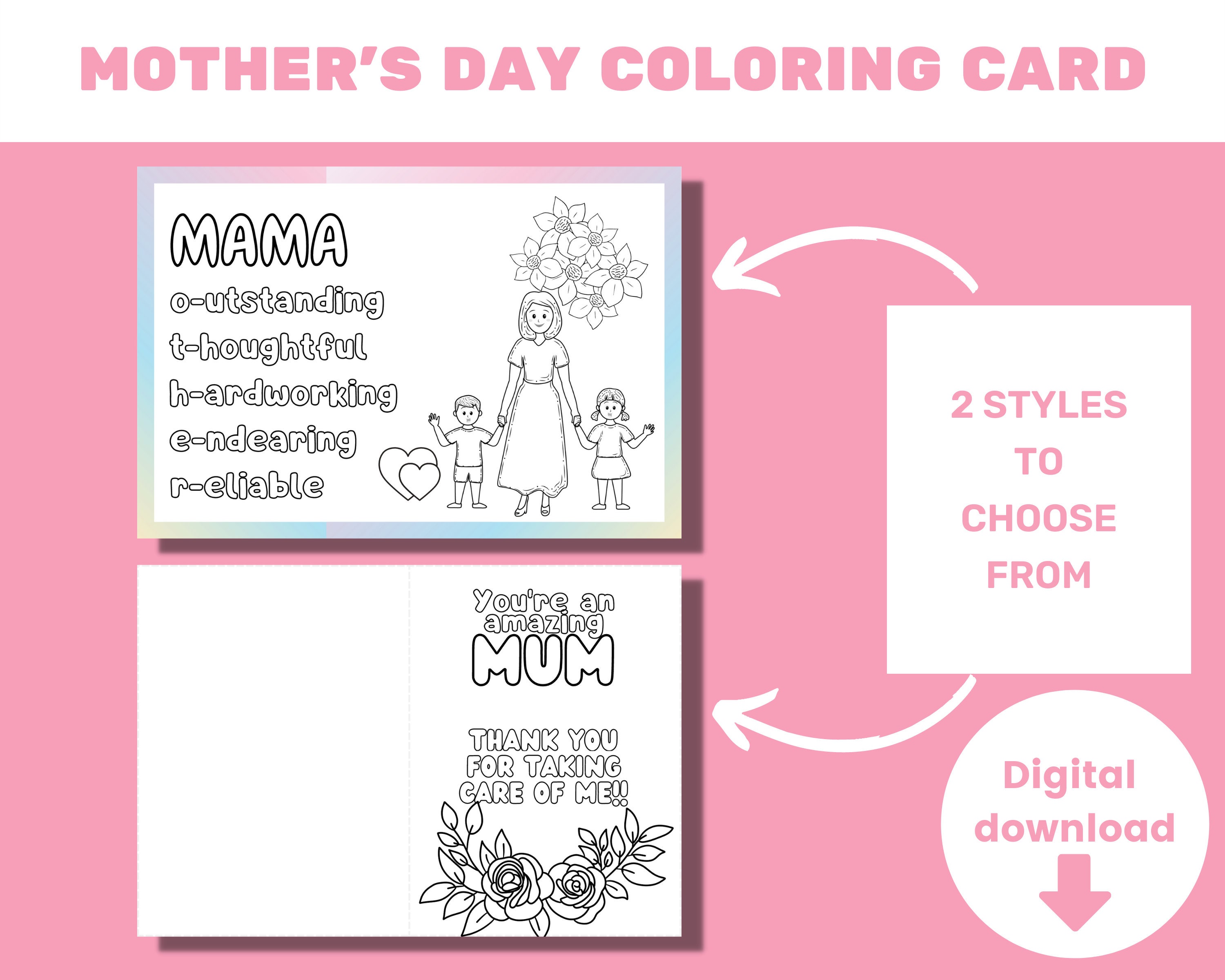 Mothers Day Coloring Card Printable Printable Activity for - Etsy