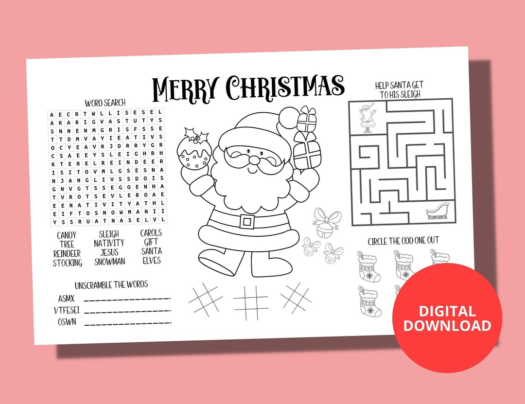 Printable Christmas Activity Placemat - Christmas Activity Sheet ...