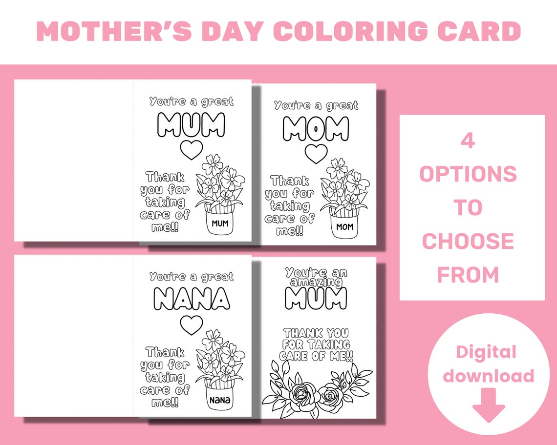 Mothers Day Coloring Card Printable Printable Activity for - Etsy