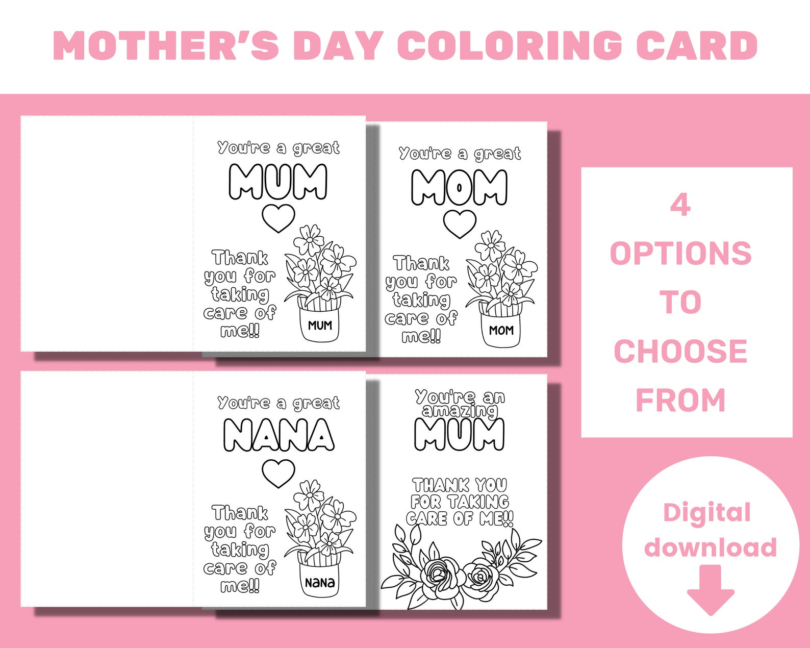 Mothers Day Coloring Card Printable Printable Activity for - Etsy