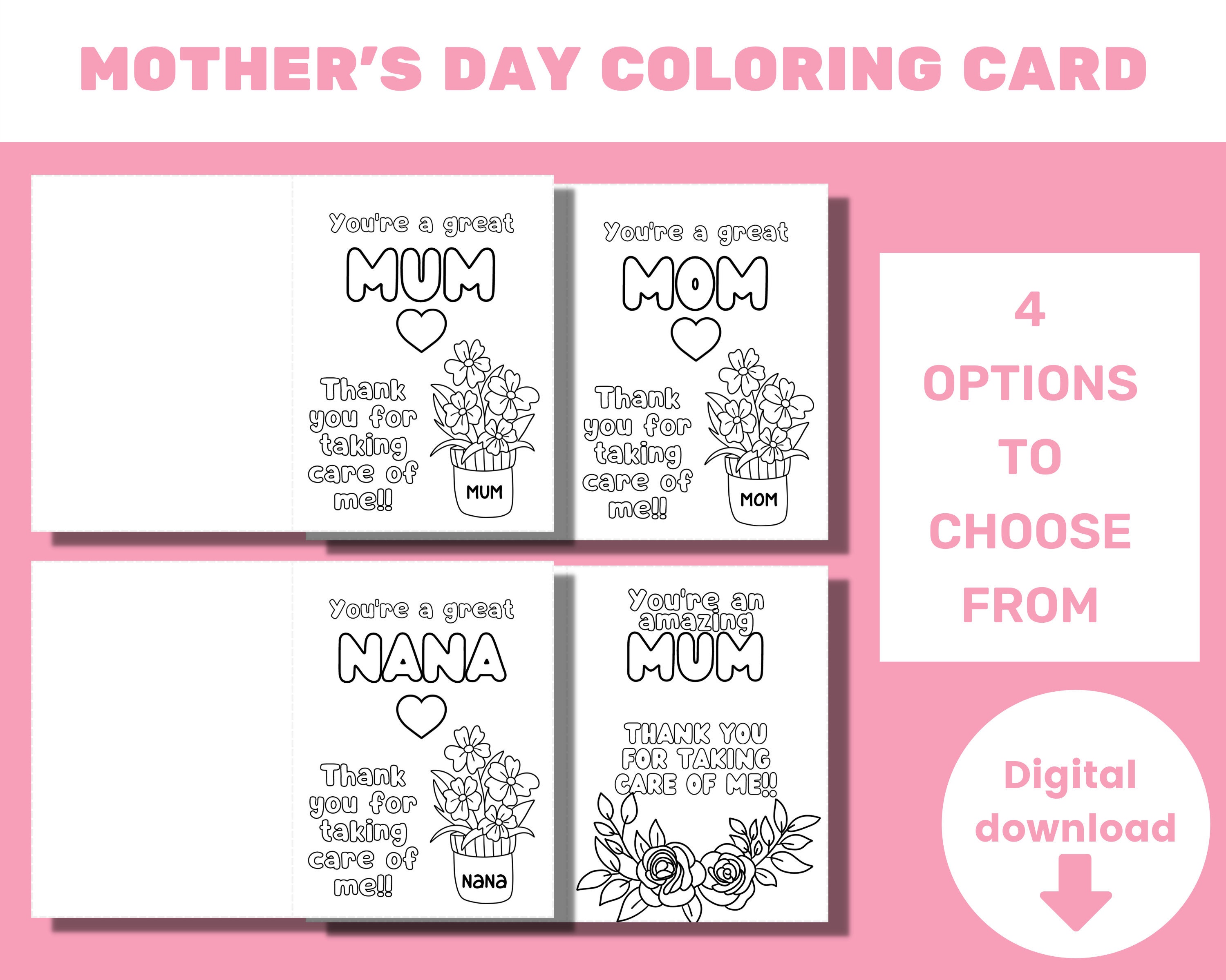 Mothers Day Coloring Card Printable Printable Activity for - Etsy