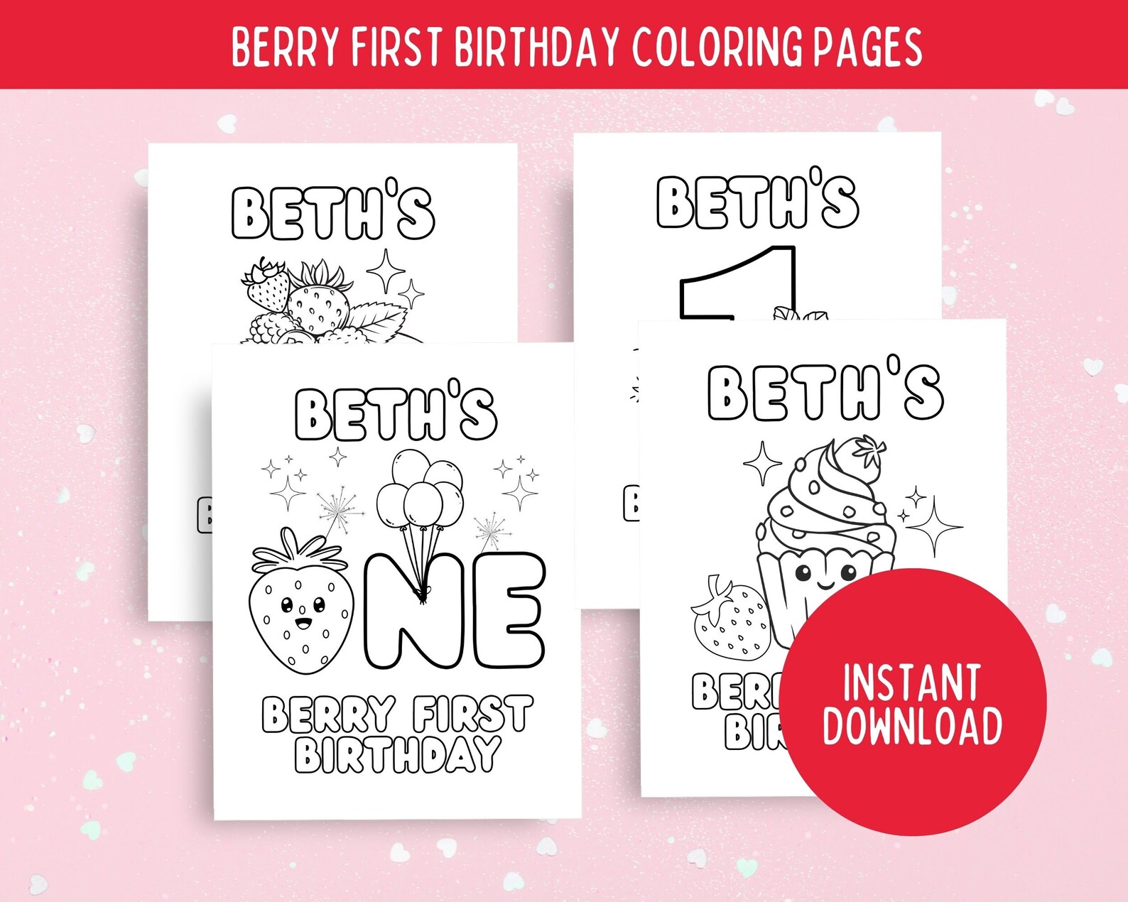 Berry 1st Birthday Coloring Page, Personalized Birthday Coloring Page ...