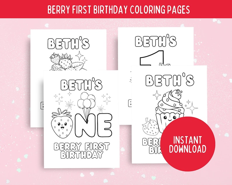 Berry 1st Birthday Coloring Page, Personalized Birthday Coloring Page ...