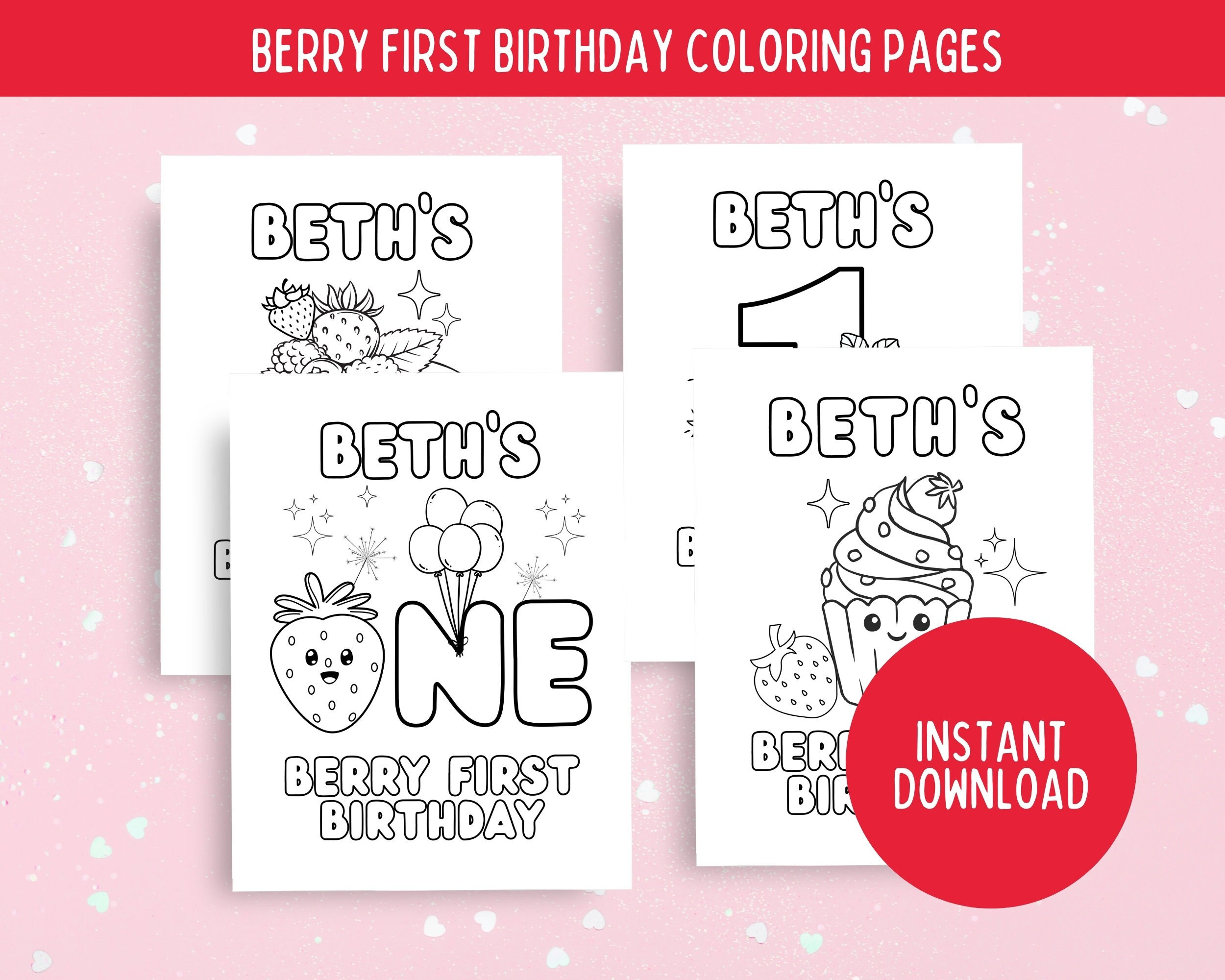Berry 1st Birthday Coloring Page, Personalized Birthday Coloring Page ...