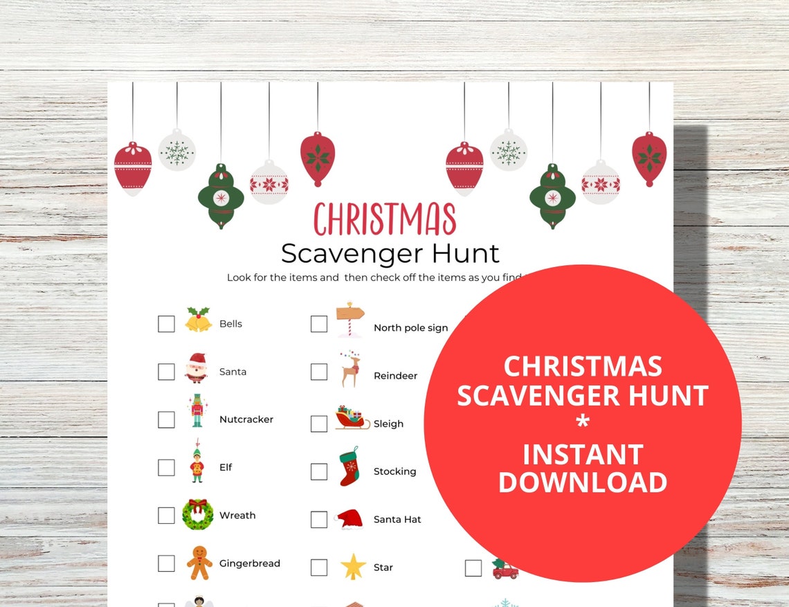 Christmas Scavenger Hunt Printable Game for the Family, Printable Kids ...