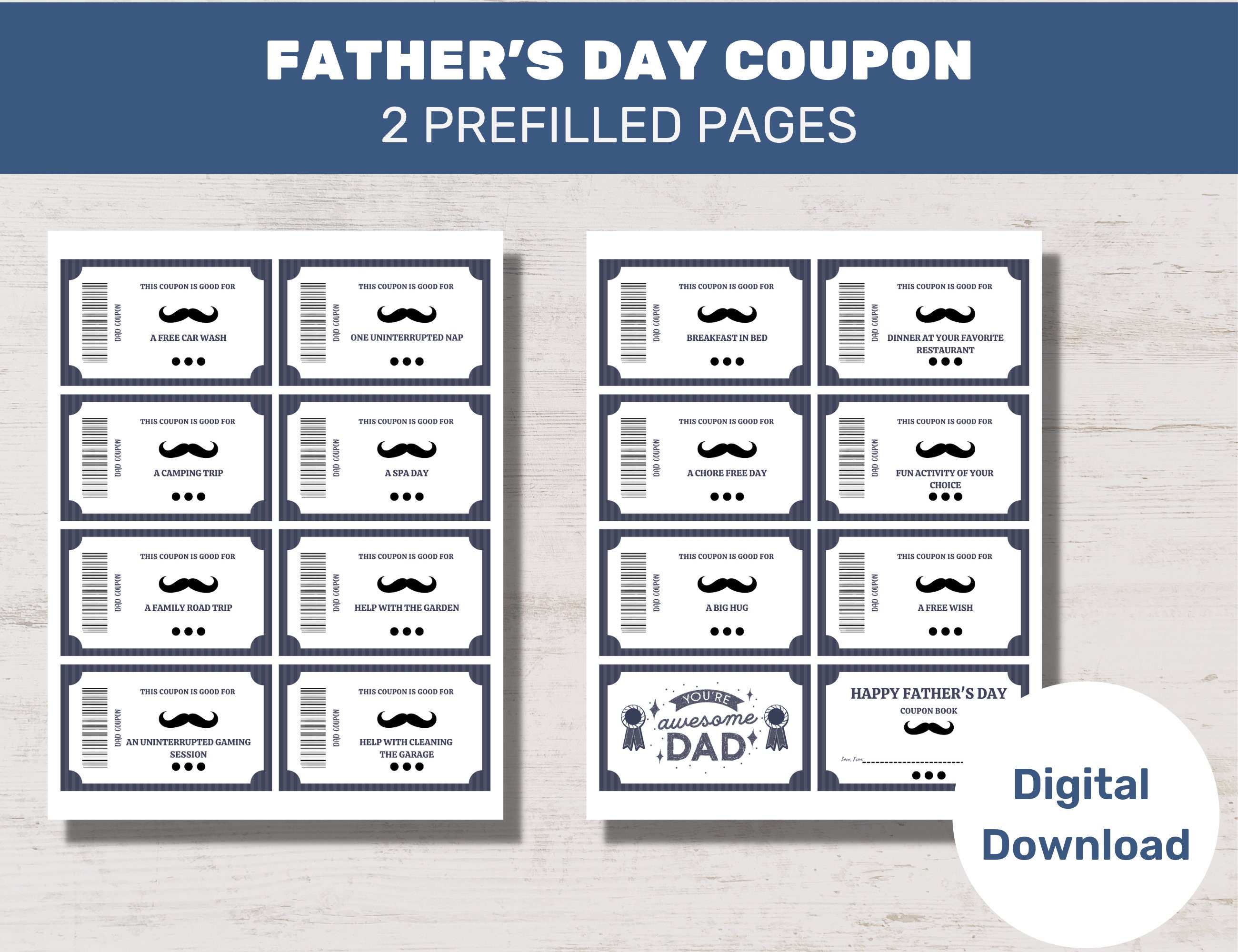 Father's Day Coupons, Gift for Dad, Printable Coupon Book for Dad ...