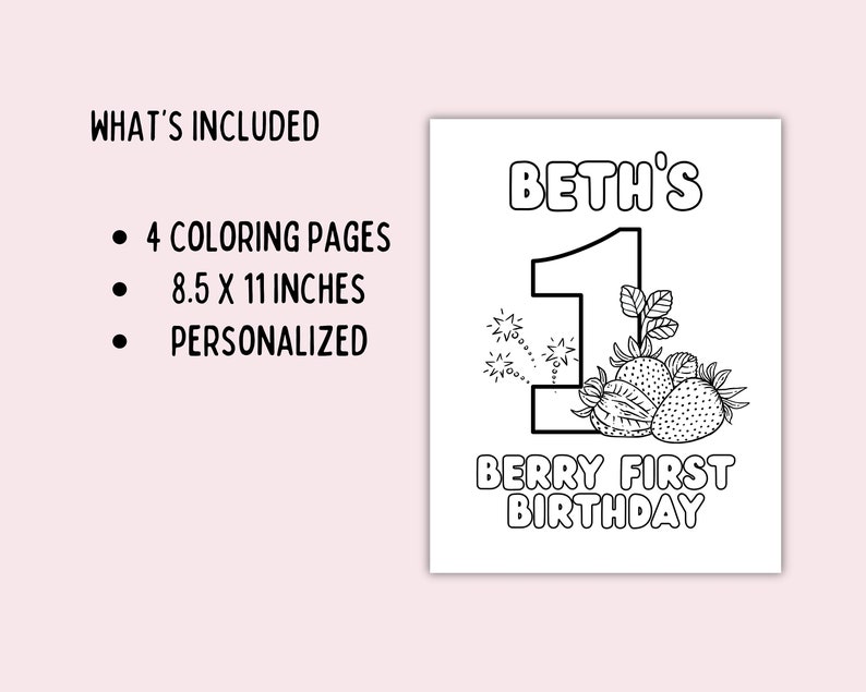 Berry 1st Birthday Coloring Page, Personalized Birthday Coloring Page ...