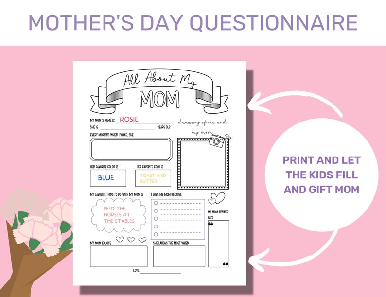 All About My Mom Printable Mother's Day Questionnaire Questions About ...