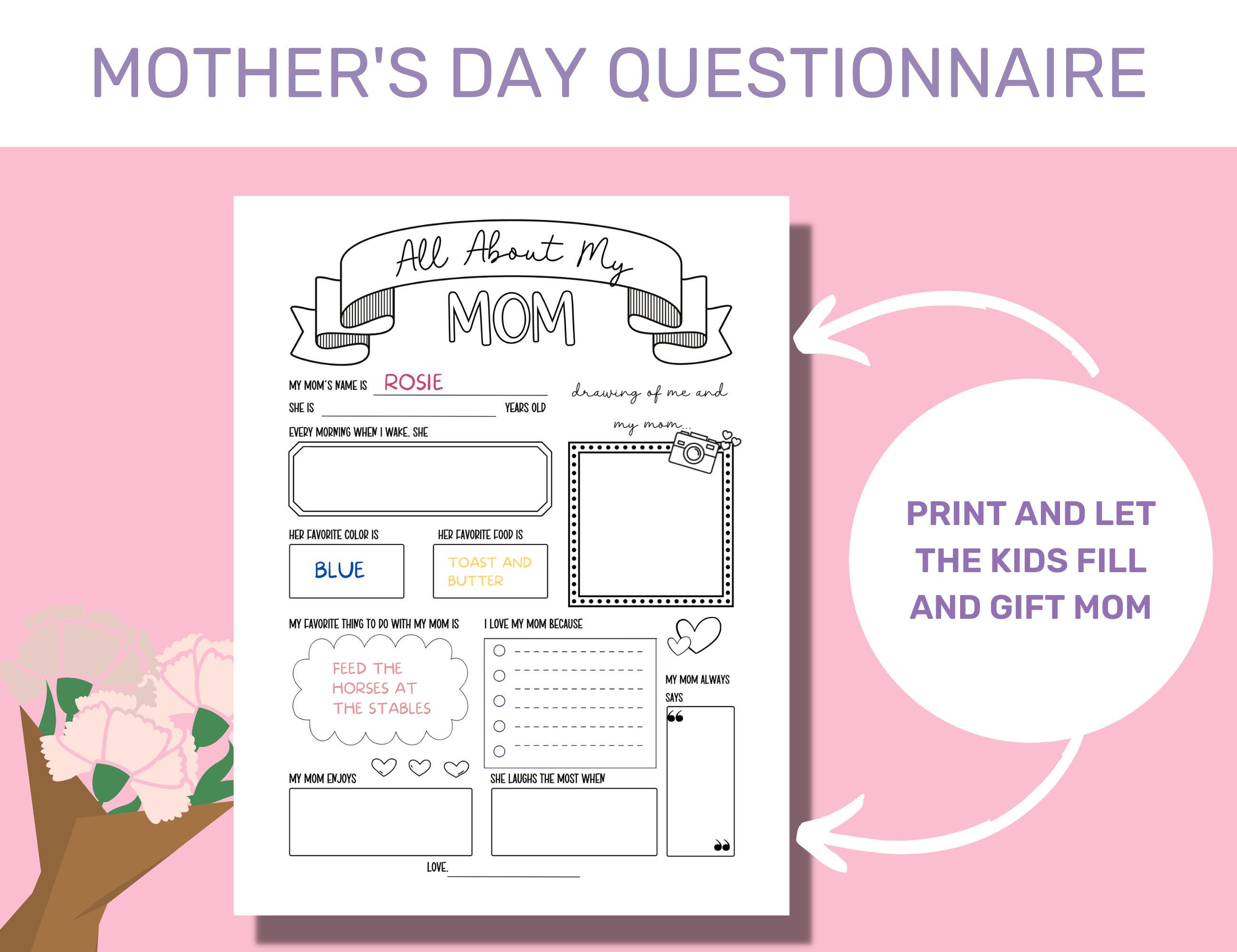 All About My Mom - Printable Mother's Day Questionnaire | Questions ...
