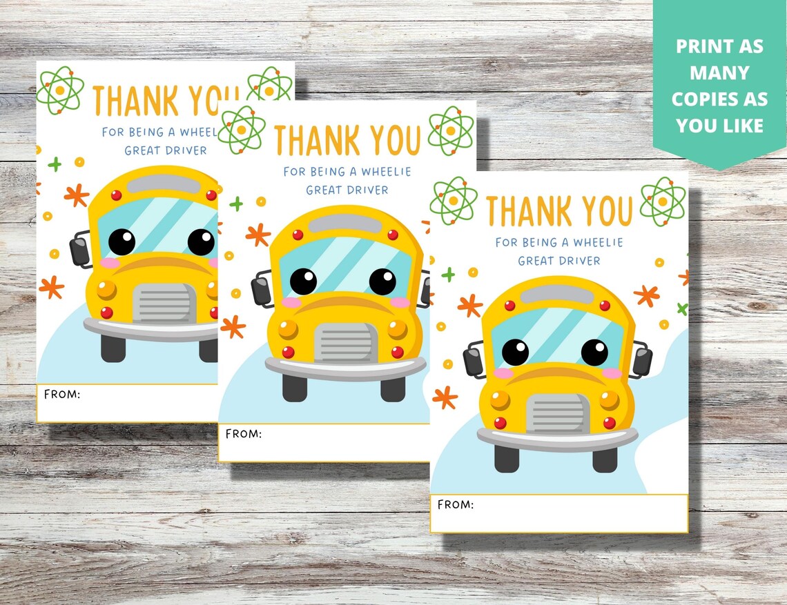 Printable Bus Driver Gift Card Holder Thanks for Being a Wheelie Great ...