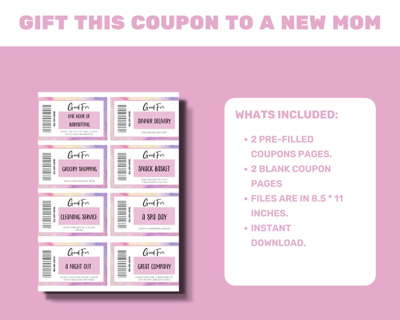 New Mom Coupon, First Time Mom Printable Coupon, Baby Shower Gift ...