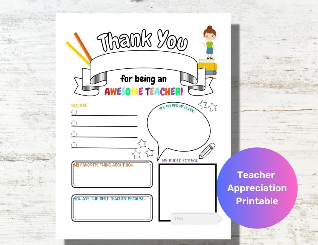 Printable Teacher Appreciation Week Questionnaire, Teacher Appreciation ...
