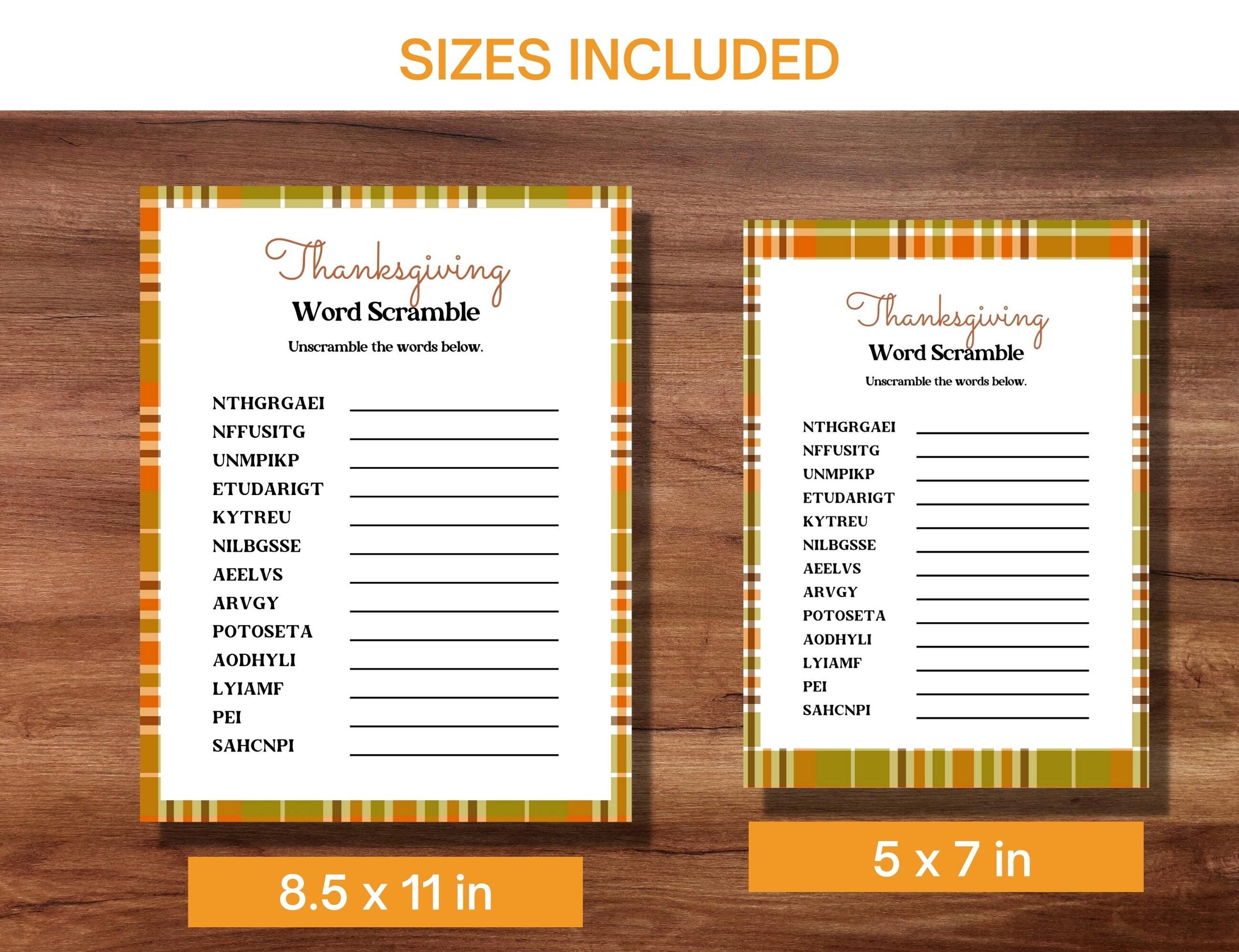 Thanksgiving Word Scramble Printable Game for Thanksgiving Fun ...
