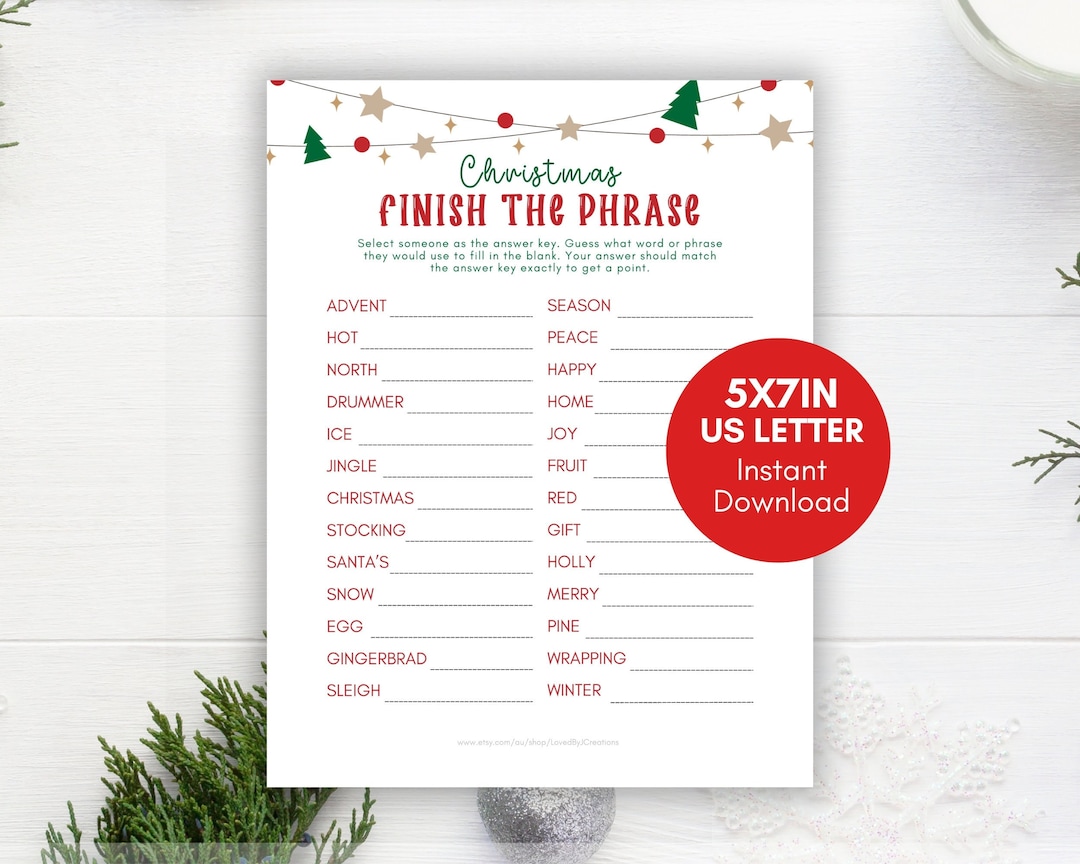 Christmas Printable Game, Finish the Phrase Game, Christmas Party Games ...