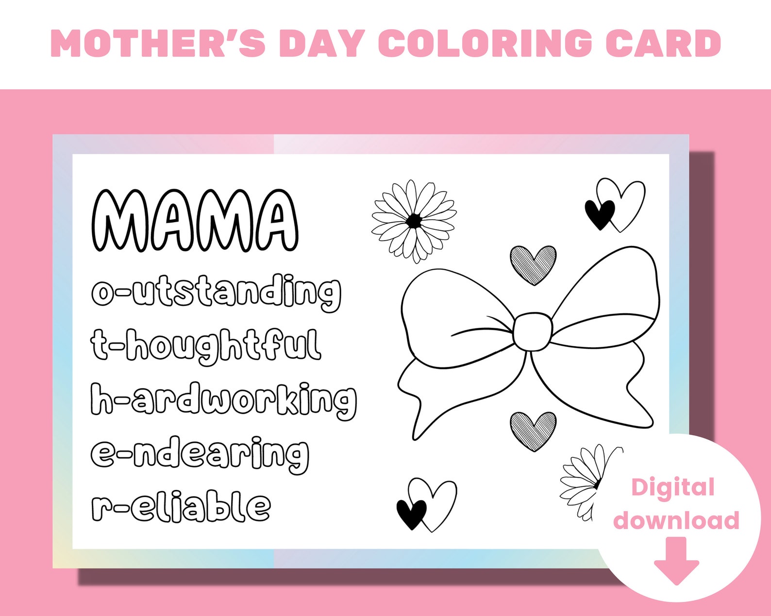 Mothers Day Coloring Card Printable Printable Activity for - Etsy