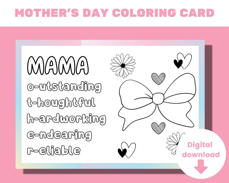 Mothers Day Coloring Card Printable Printable Activity for - Etsy
