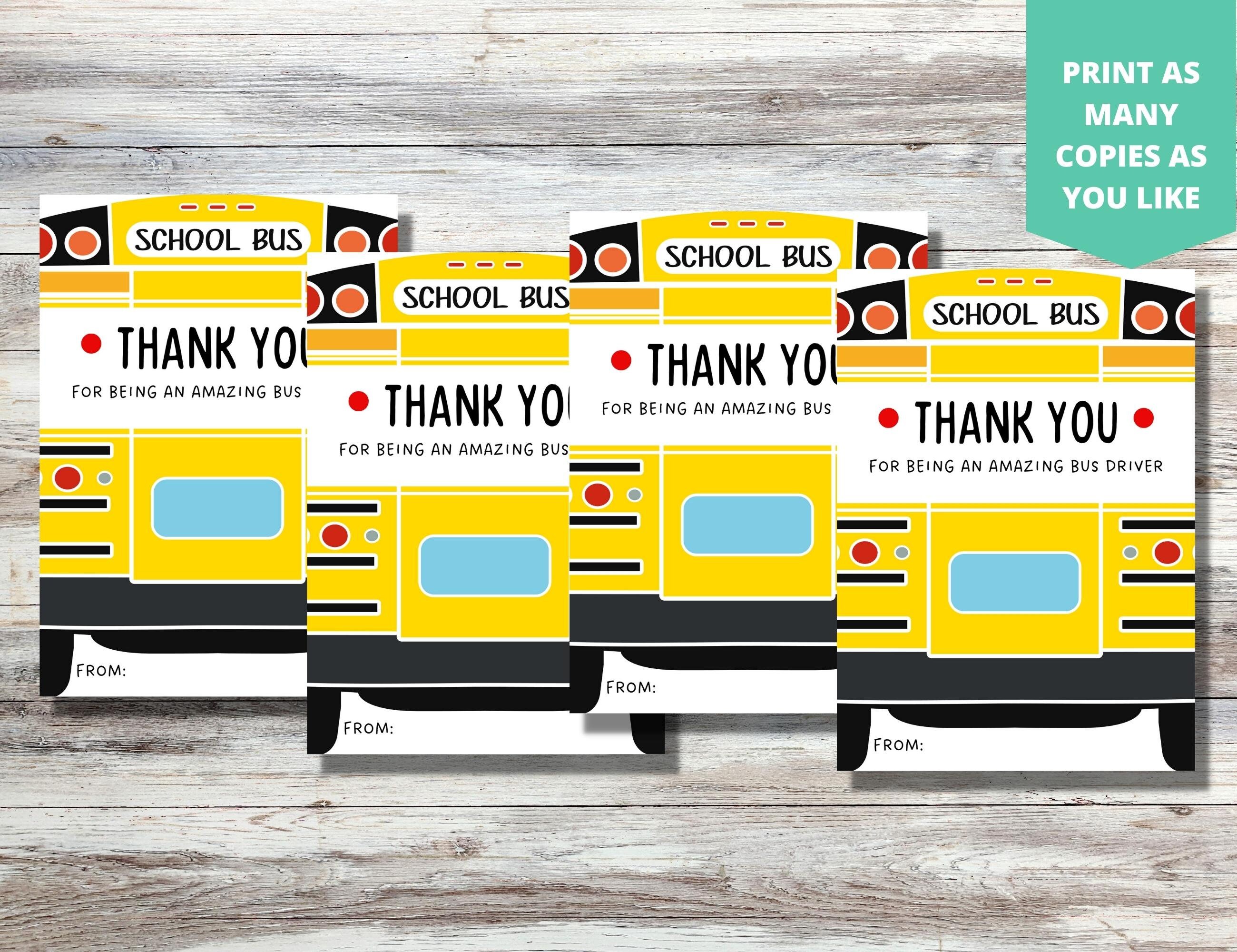 Bus Driver Gift Card Holder, Printable Bus Driver Thank You Card, End ...