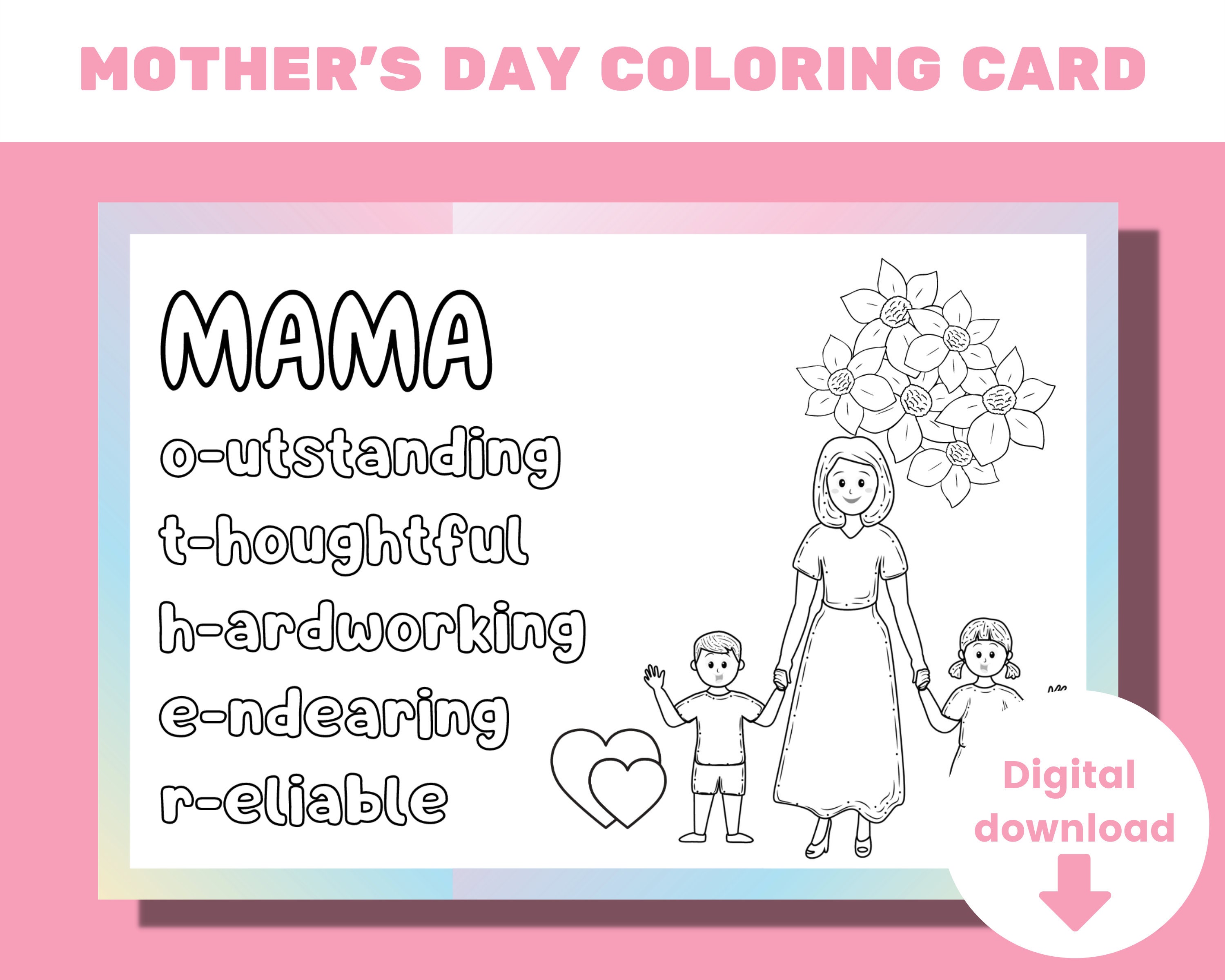 Mothers Day Coloring Card Printable Printable Activity for - Etsy