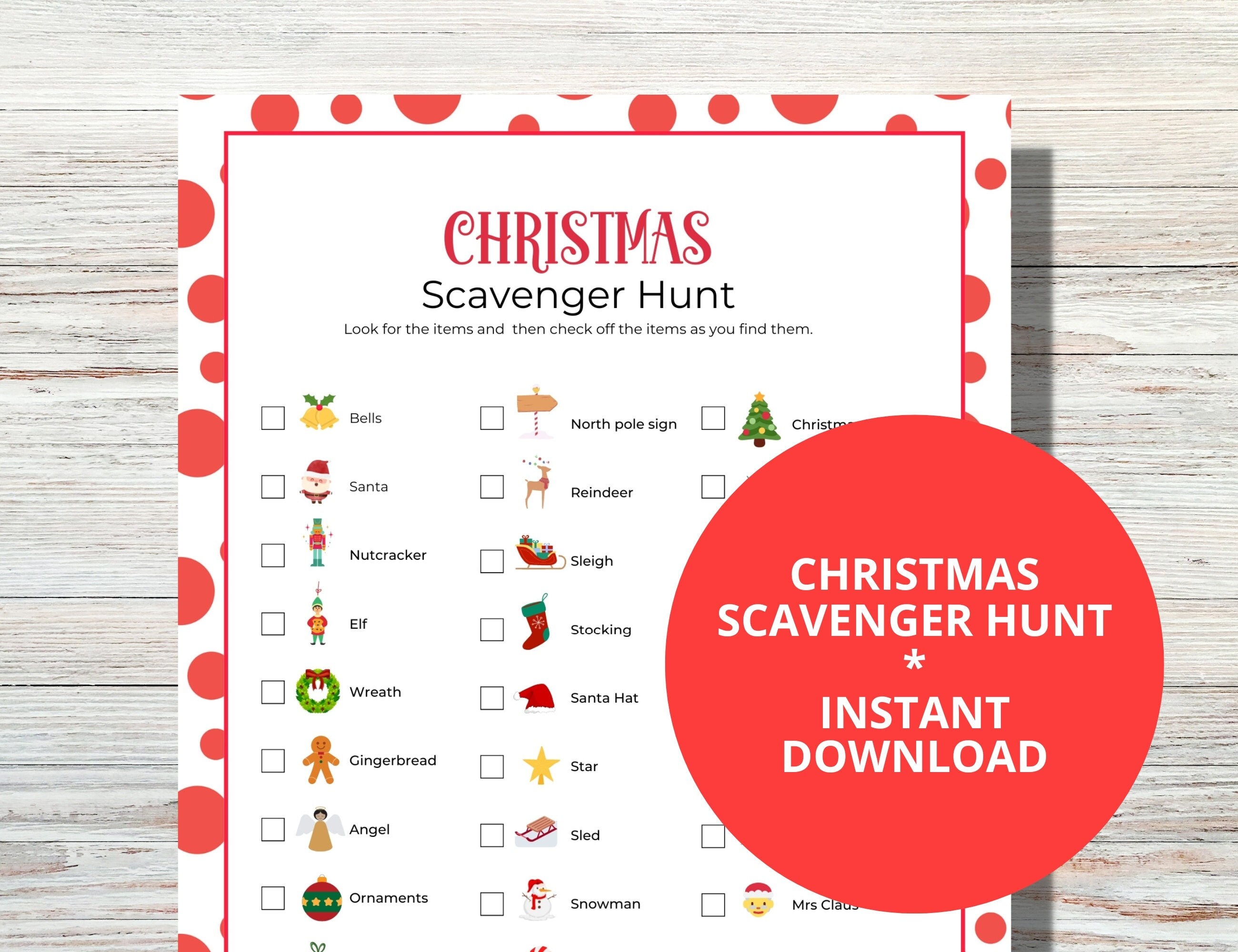 Christmas Scavenger Hunt Printable Game for the Family, Printable Kids ...