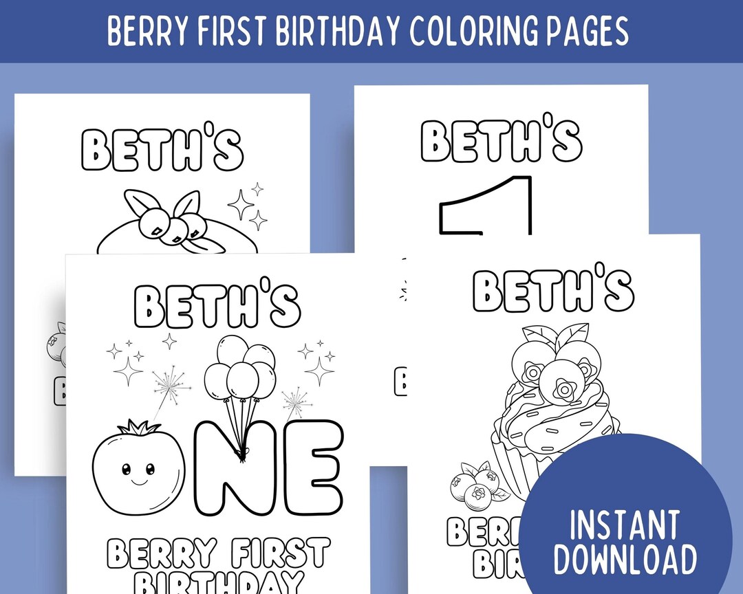 Berry 1st Birthday Coloring Page, Personalized Birthday Coloring Page ...