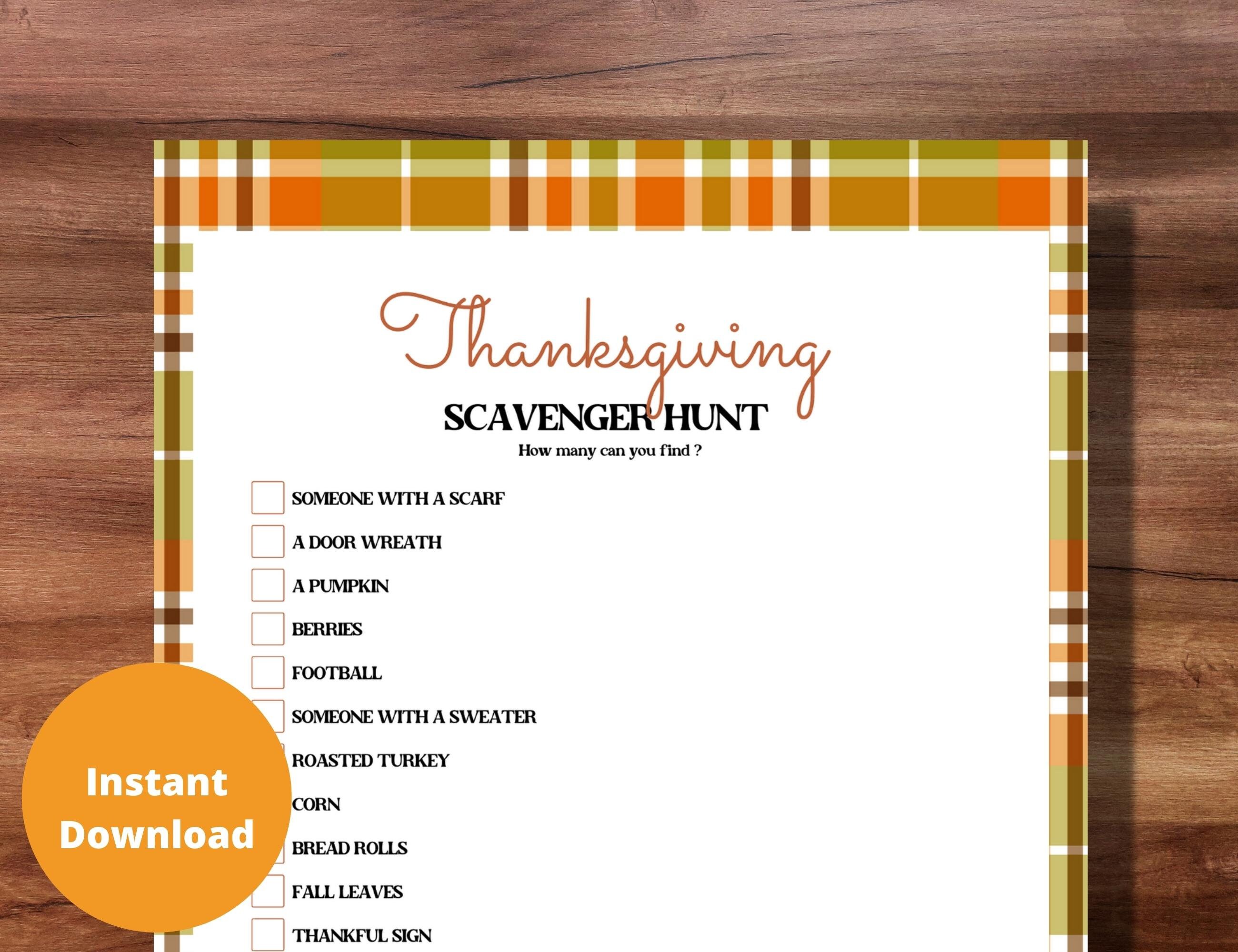Thanksgiving Scavenger Hunt | Printable Thanksgiving Game ...