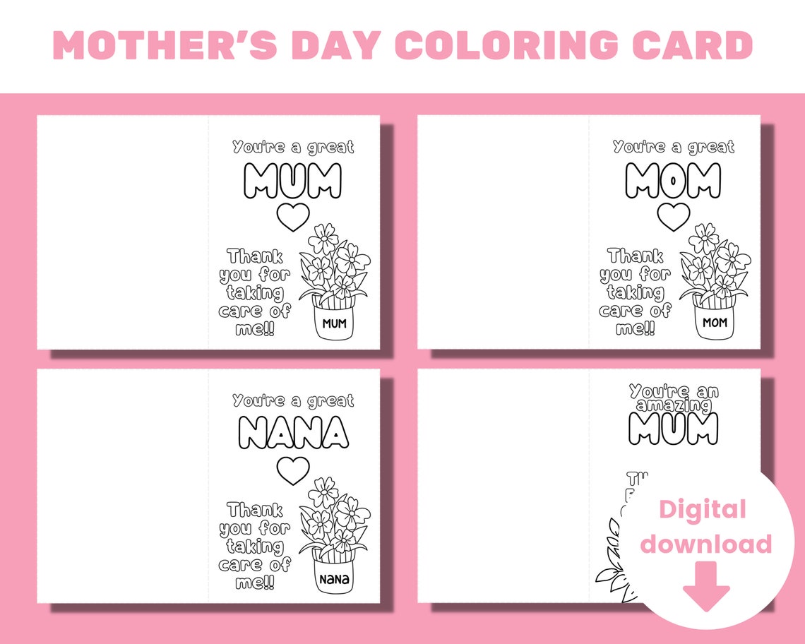 Mothers Day Coloring Card Printable Printable Activity for - Etsy