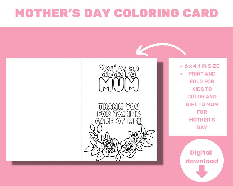 Mothers Day Coloring Card Printable Printable Activity for - Etsy