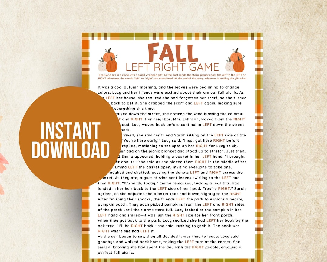 Fall Left Right Game, Pass the Present Fall Printable Game, Fun ...