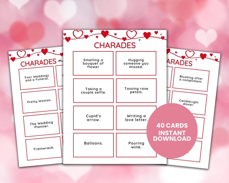 Printable Charades Pictionary Game, Charades Valentine Game, Valentine ...