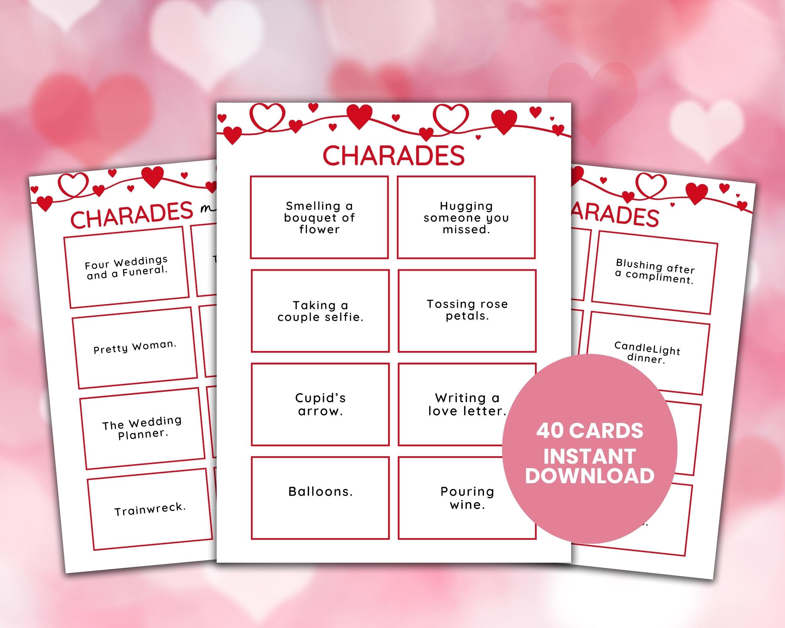 Printable Charades Pictionary Game, Charades Valentine Game, Valentine ...