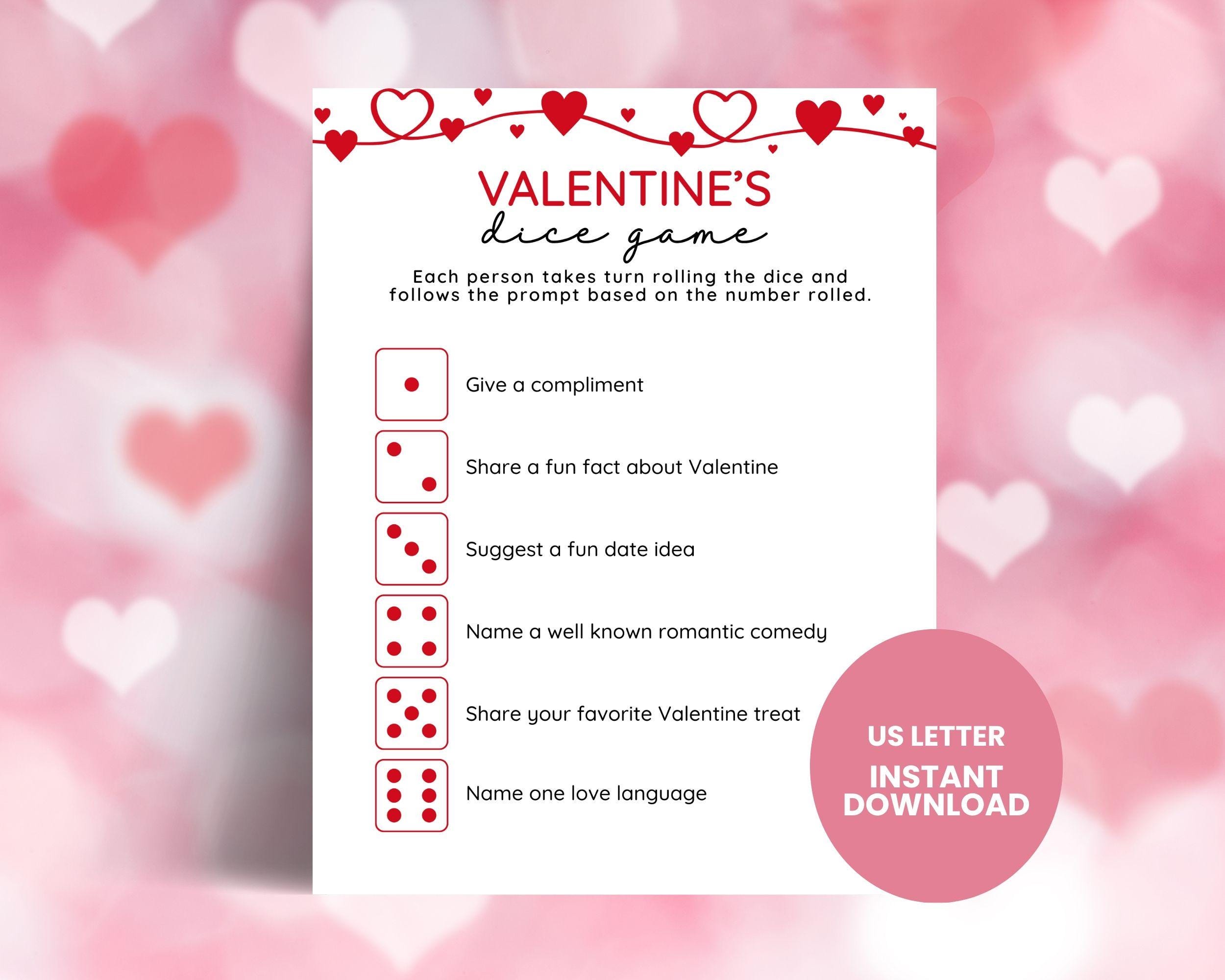 Valentine Roll a Dice Game, Valentine Worksheet, Dice Game Printable ...