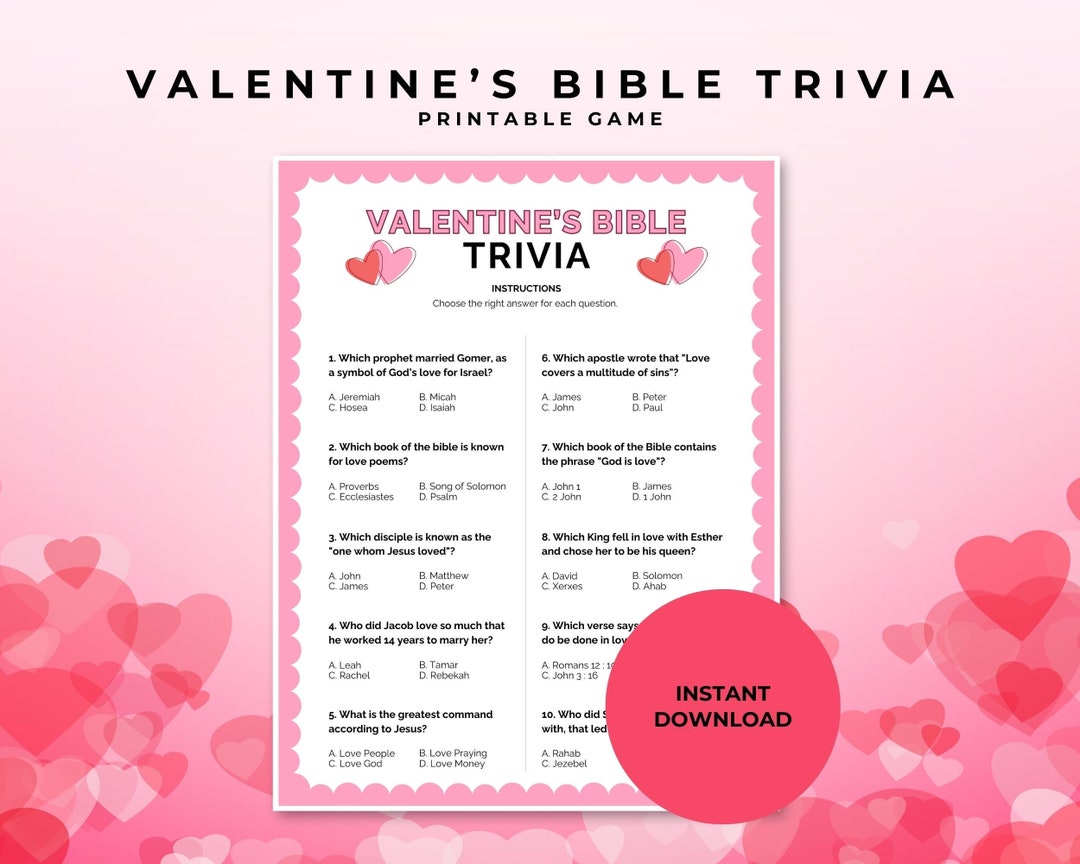 Valentine's Bible Trivia Game, Printable Fun Church Activity, Christian ...