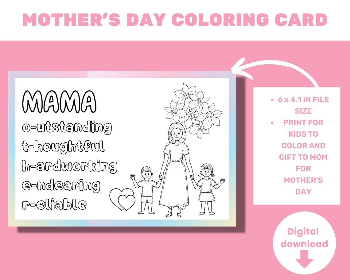 Mothers Day Coloring Card Printable Printable Activity for - Etsy