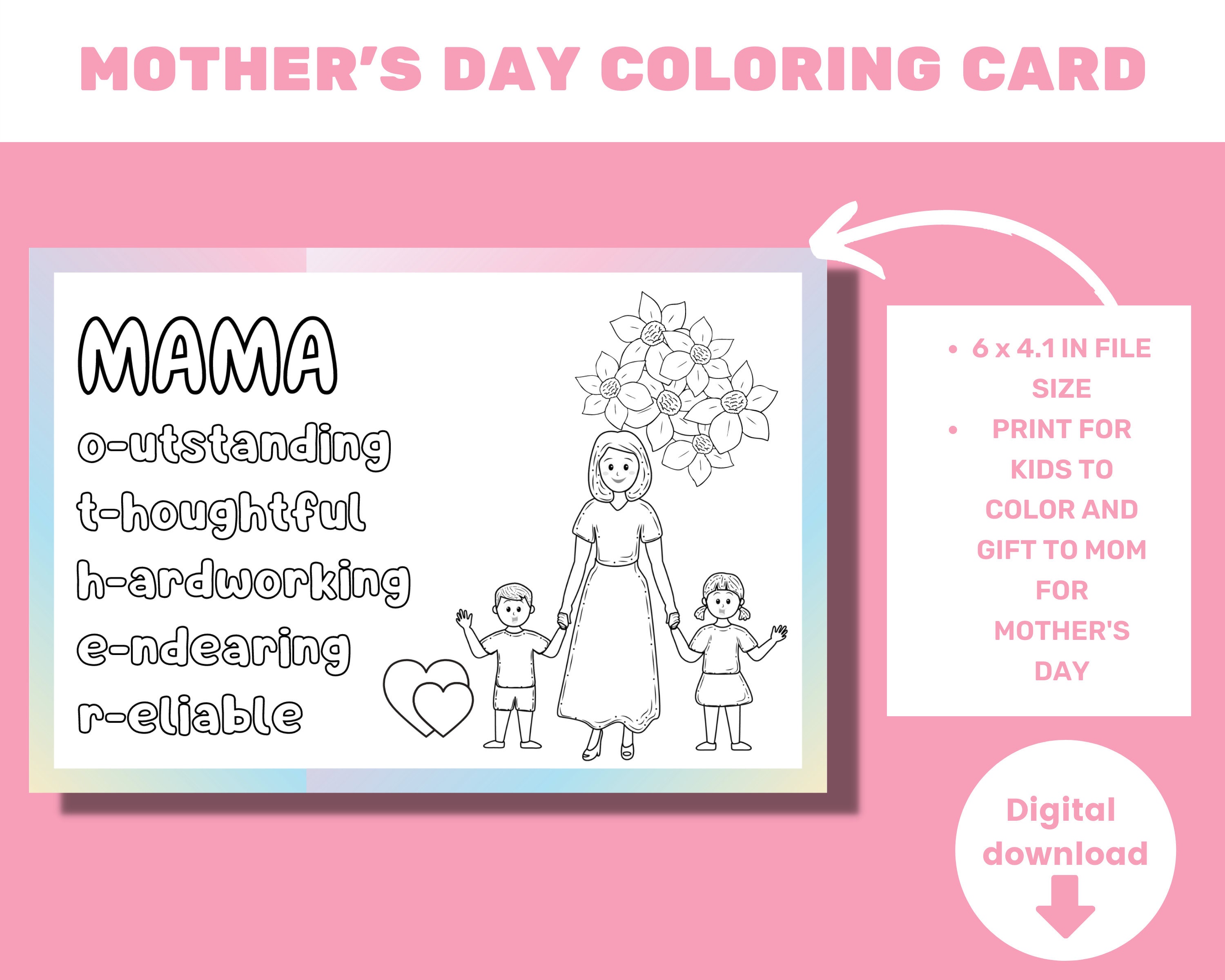 Mothers Day Coloring Card Printable Printable Activity for - Etsy