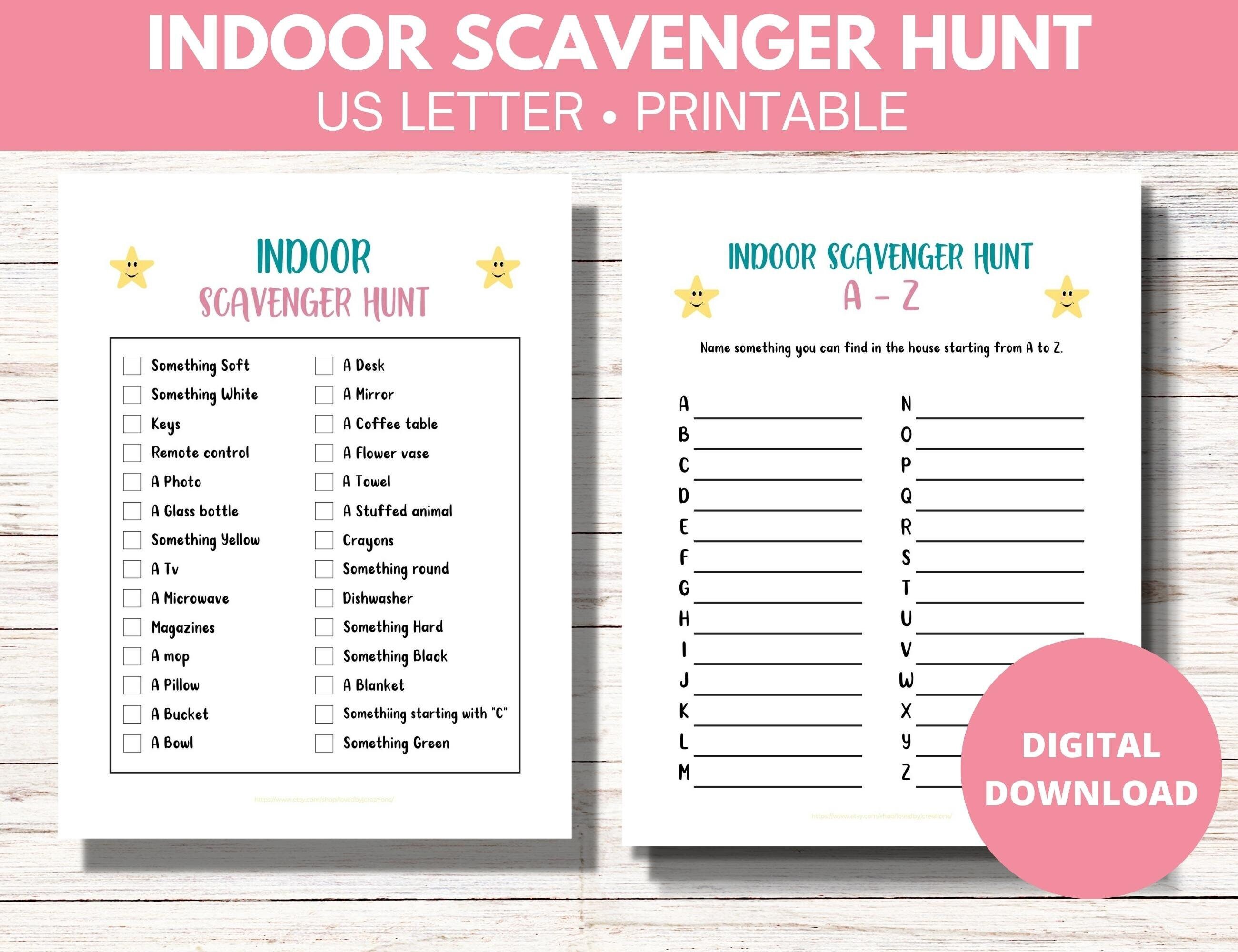 Indoor Scavenger Hunt | Printable Games for Kids | Home Scavenger Hunt ...