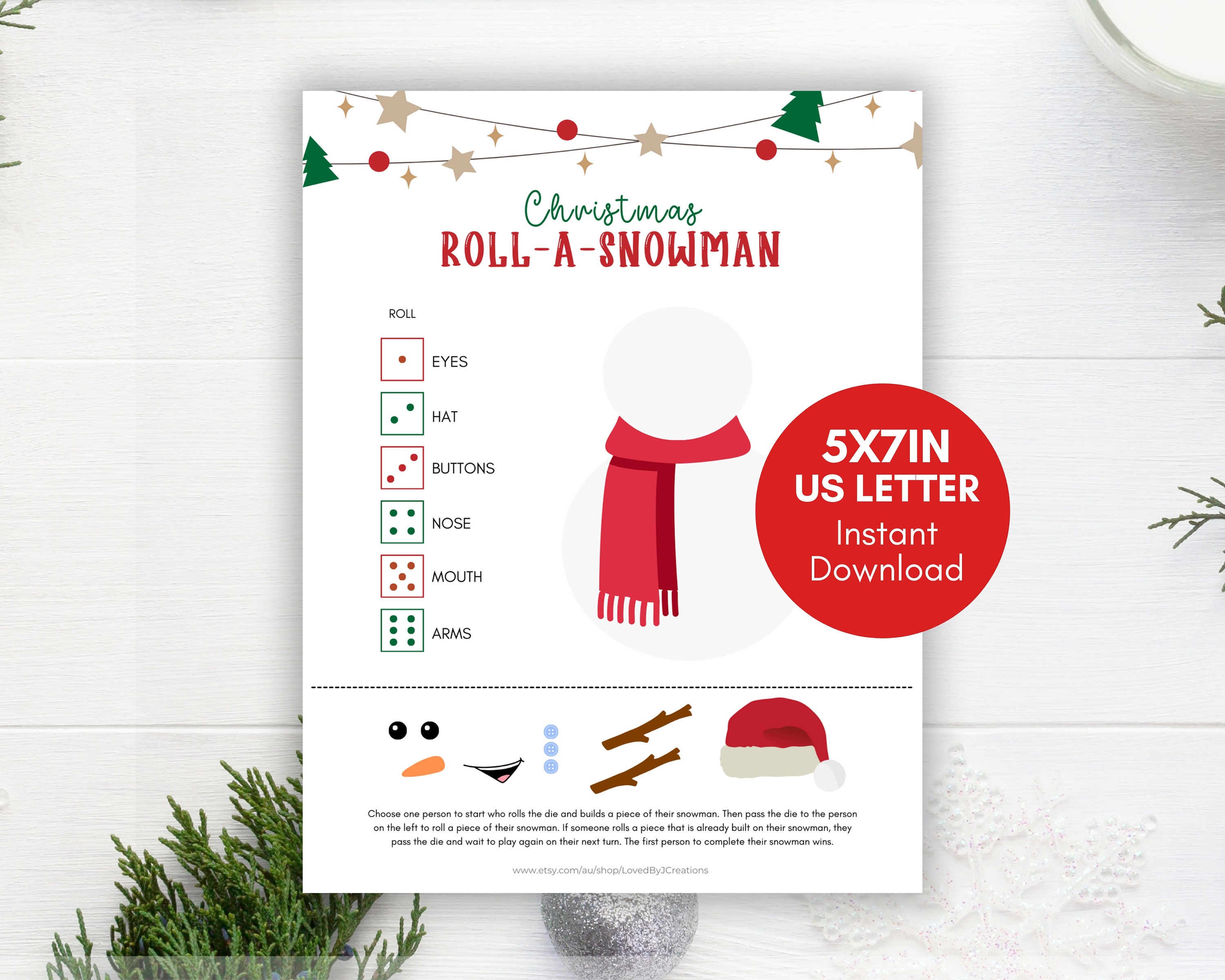 Roll A Snowman Game, Printable Kids Christmas Activity, Christmas ...