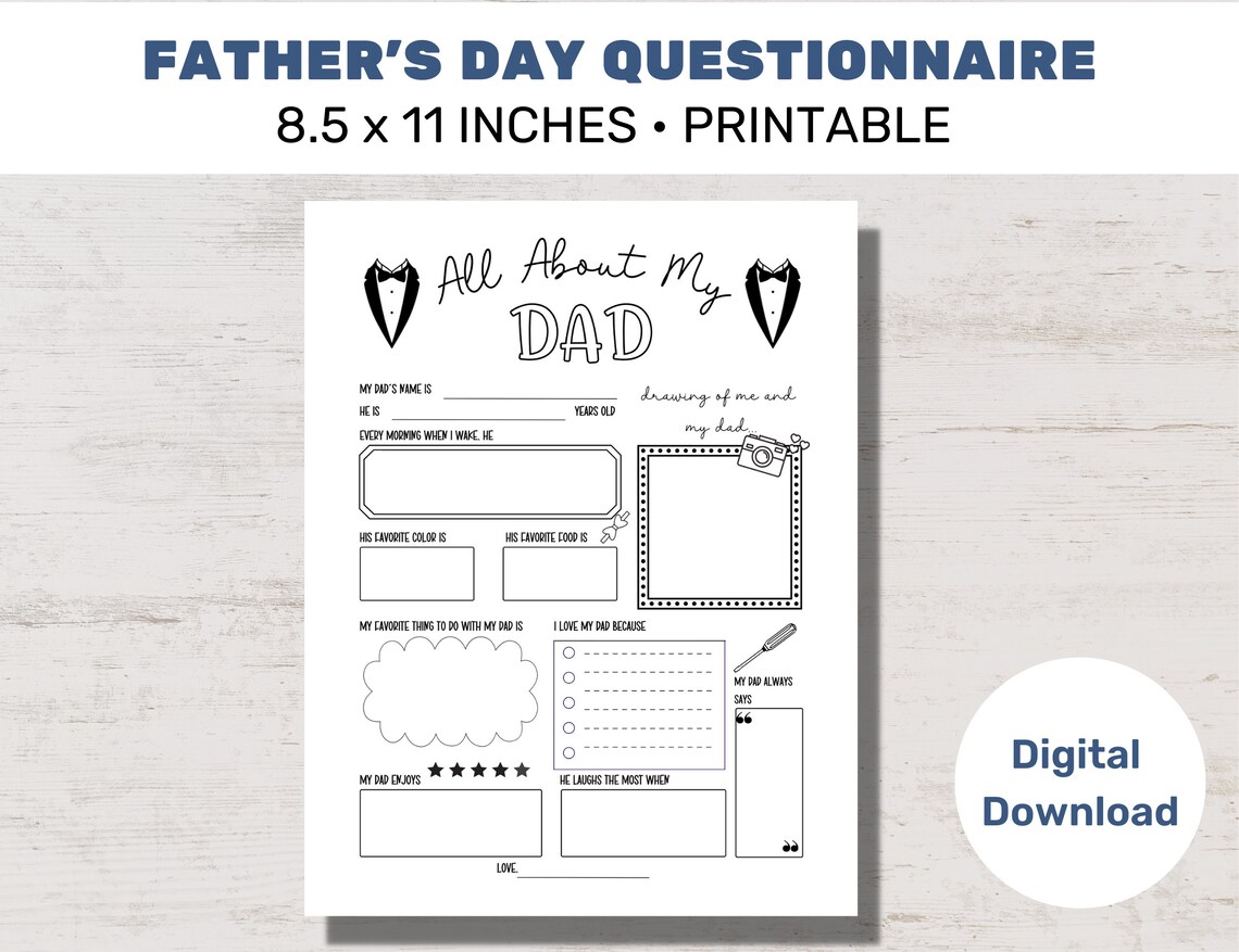 All About My Dad Printable Father's Day Questionnaire | Etsy