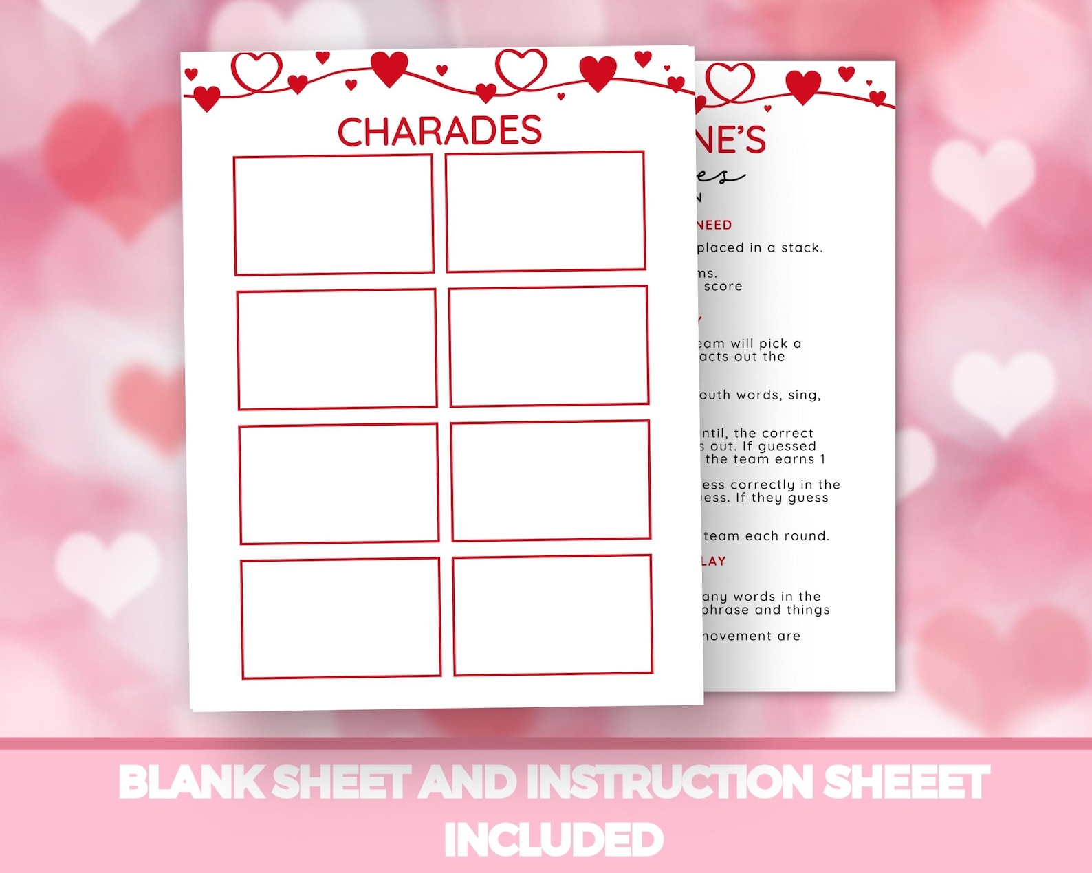 Printable Charades Pictionary Game, Charades Valentine Game, Valentine ...