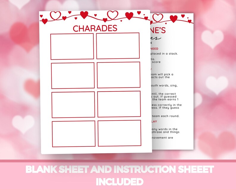 Printable Charades Pictionary Game, Charades Valentine Game, Valentine ...