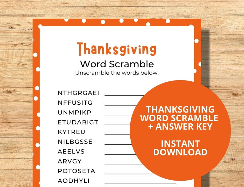 Thanksgiving Word Scramble Printable Game for Thanksgiving - Etsy Australia