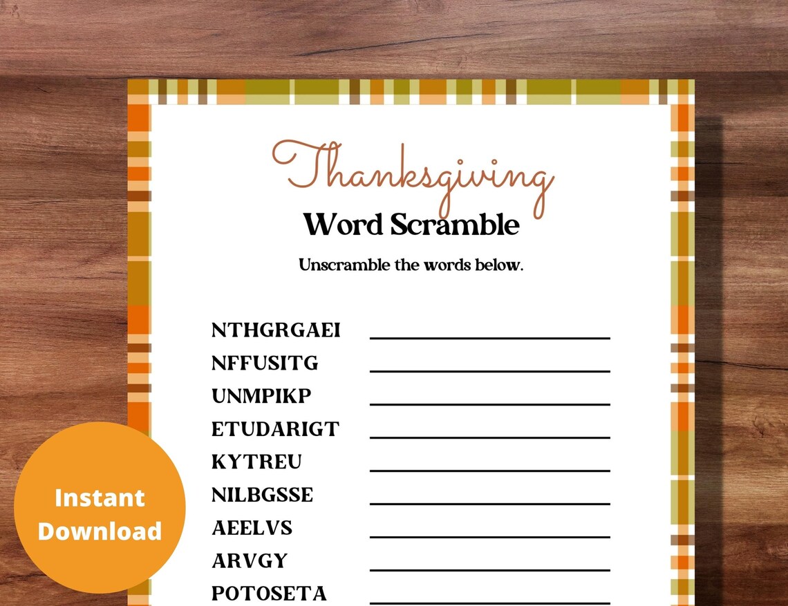 Thanksgiving Word Scramble Printable Game for Thanksgiving Fun ...
