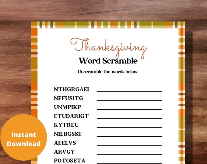 Thanksgiving Word Scramble Printable Game, Icebreaker Activity for ...