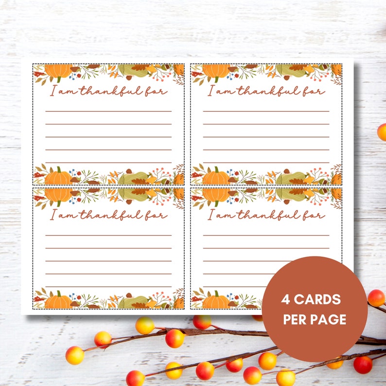 I Am Thankful for Card Thanksgiving Printable, Gratitude Activity ...