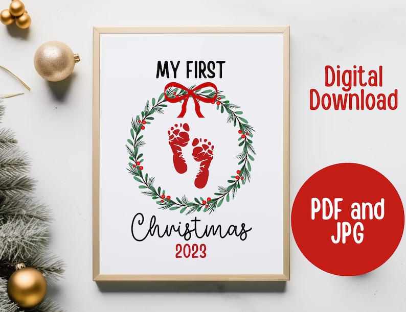 Christmas Footprint Art Craft, Printable Christmas Keepsake, Preschool ...