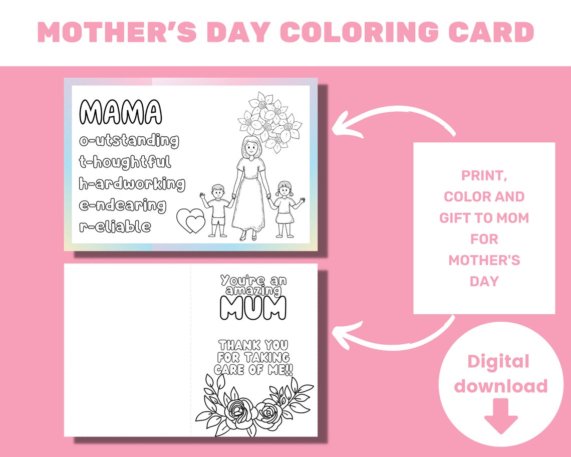 Mothers Day Coloring Card Printable Printable Activity for - Etsy