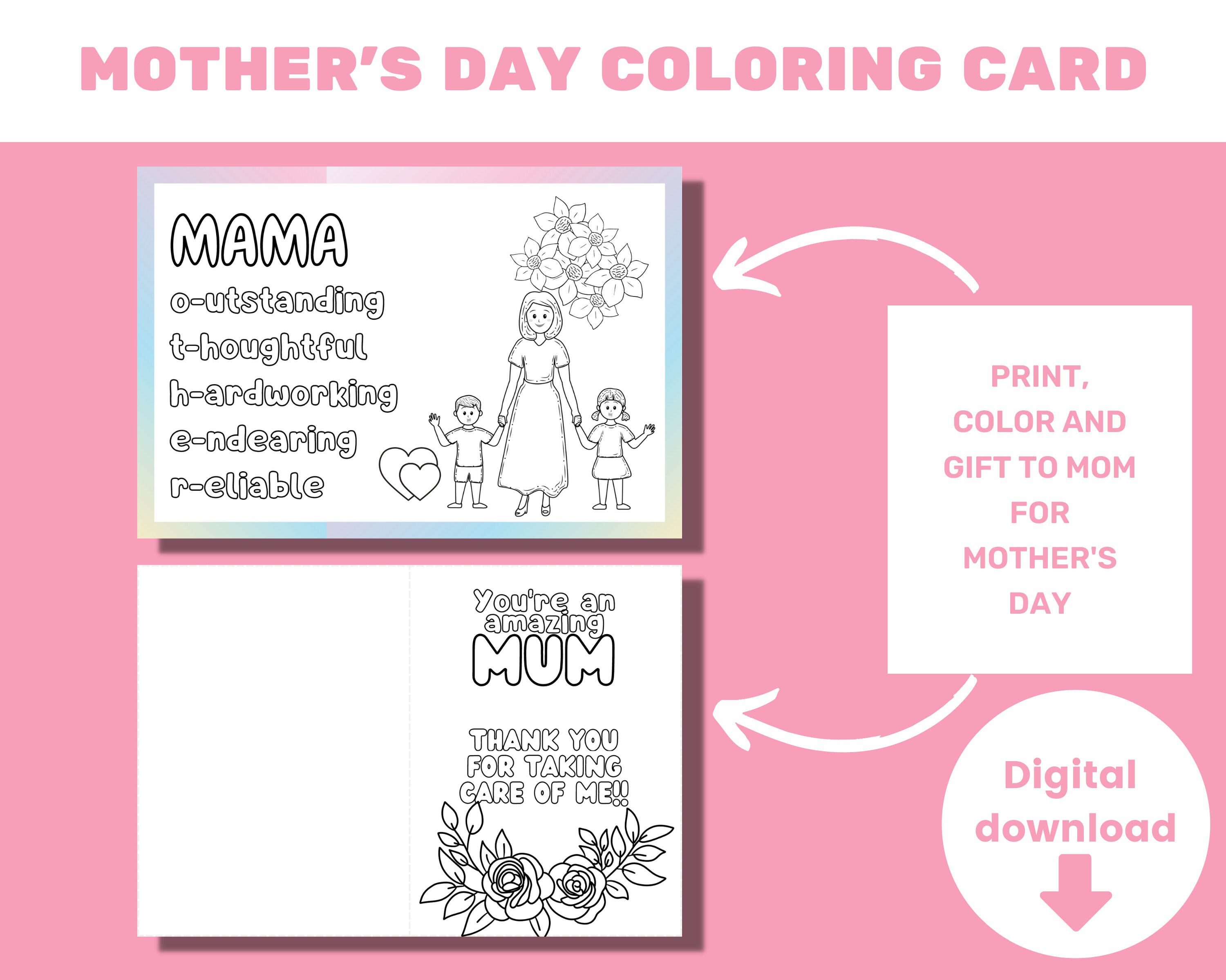 Mothers Day Coloring Card Printable Printable Activity for - Etsy