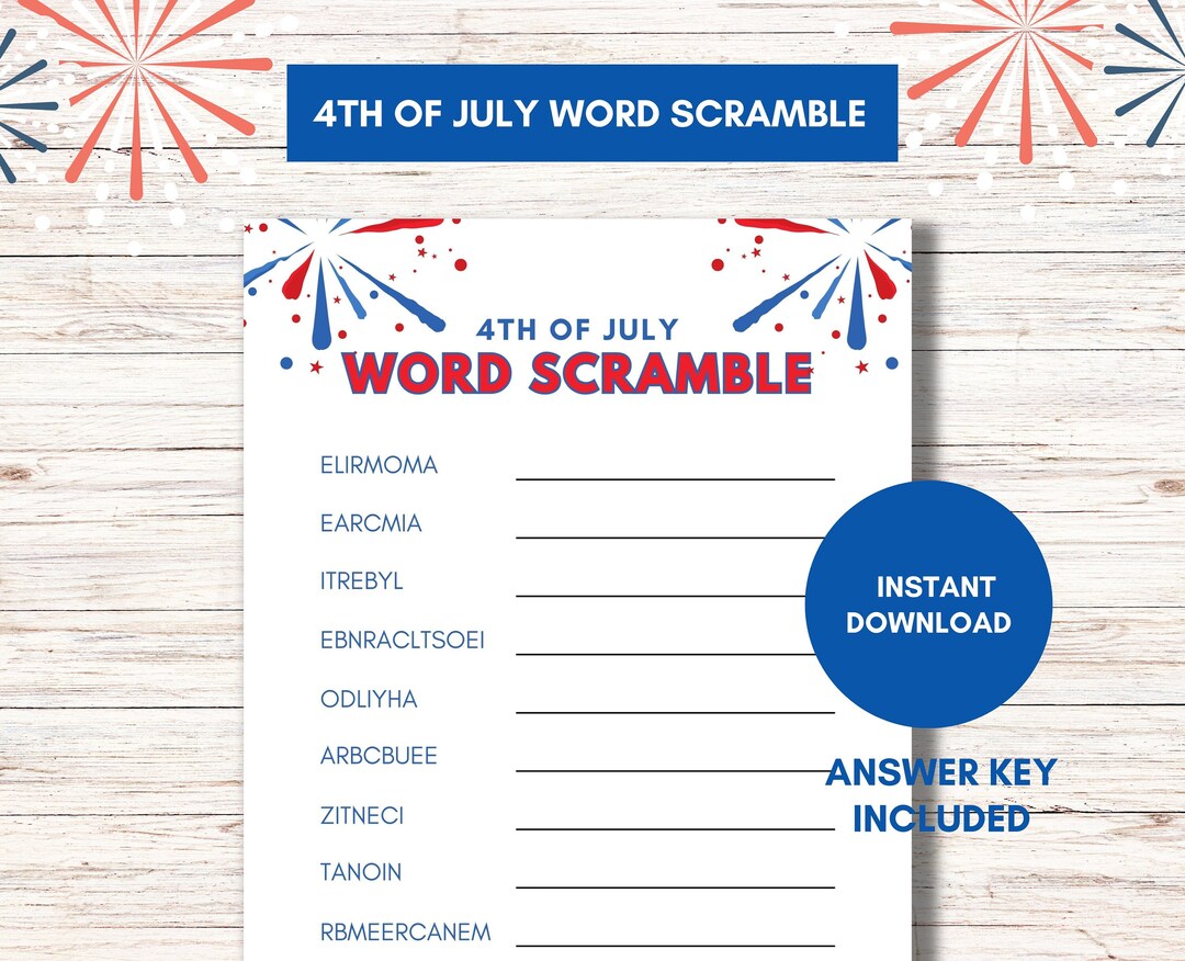 4th of July Word Scramble Printable, Fourth of July Games Bundle ...