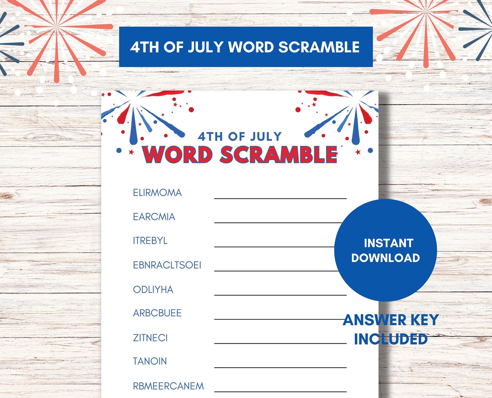4th of July Word Scramble Printable, Fourth of July Games Bundle ...